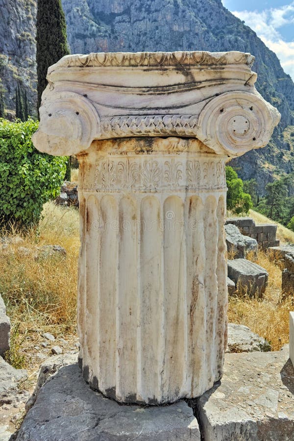 Ancient Column in Ancient Greek Archaeological Site of Delphi, Greece ...