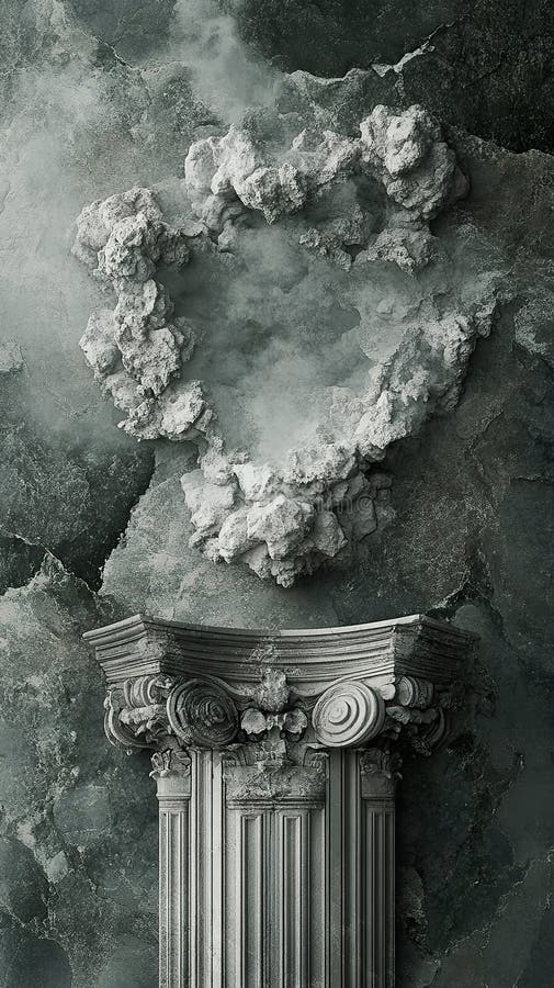 Ancient Column Beneath Erupting Stone Cloud Stock Image - Image of ...