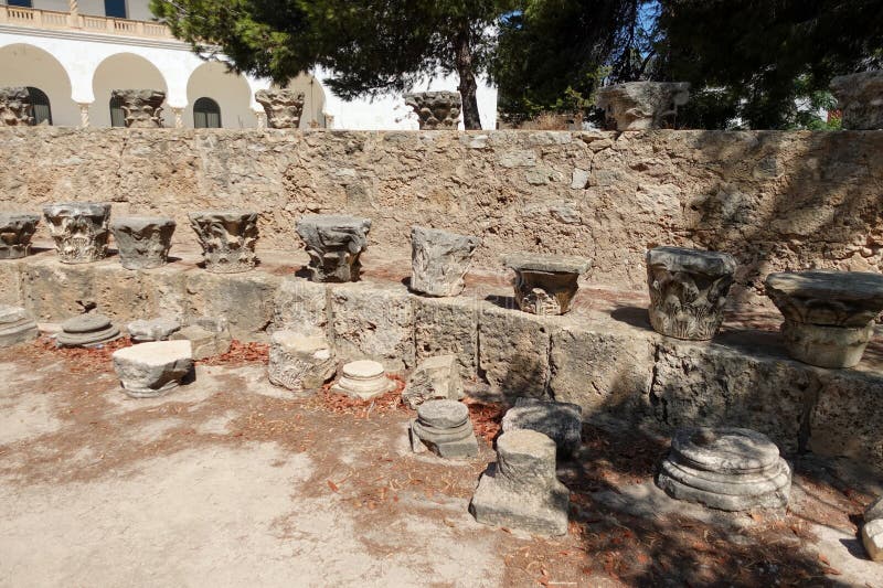 Ancient Column Capitals Display in Ruins Stock Image - Image of ...