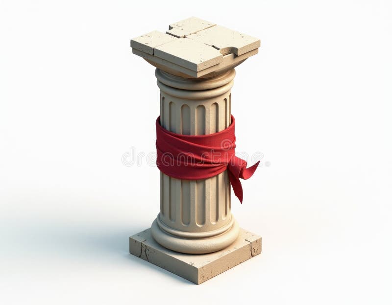 Ancient Column with Red Ribbon Stock Illustration - Illustration of ...