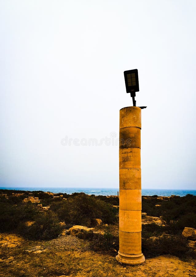 Ancient Column at Sabratha Archaeological Site Facing the Mediterranean ...
