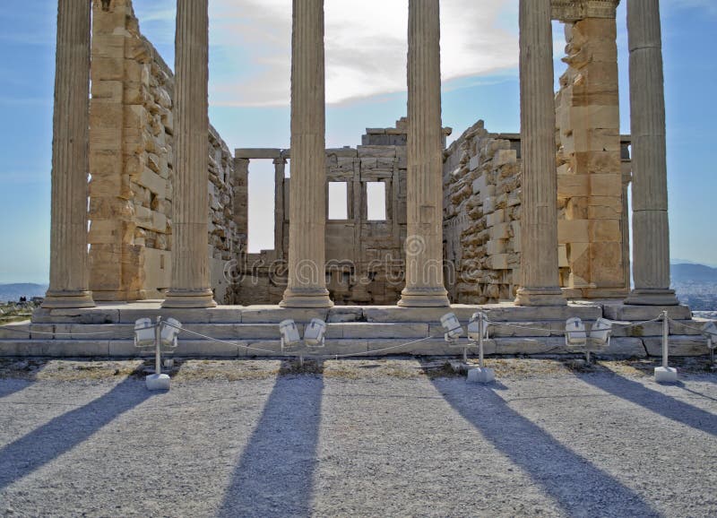 Ancient Columns in Athens Greece Stock Image - Image of landmarks, blue ...