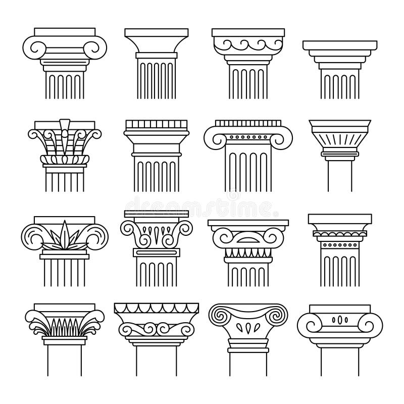 Ancient Columns Black Thin Line Icon Set. Vector Stock Vector ...