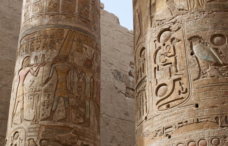 Ancient Columns and Hieroglyphs at Karnak Temple. Egypt Stock Photo ...