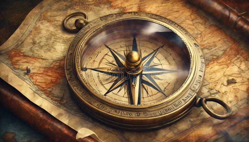 Ancient Compass on an Old Map Stock Photo - Image of vintage, adventure ...