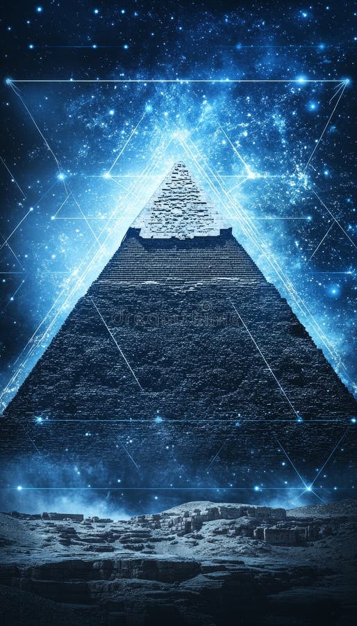 Ancient Connection Pyramids of Giza Outlined in Blue Digital Network ...