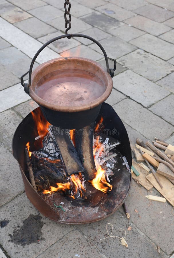 Medieval cauldron stock image. Image of medieval, flame - 12855813