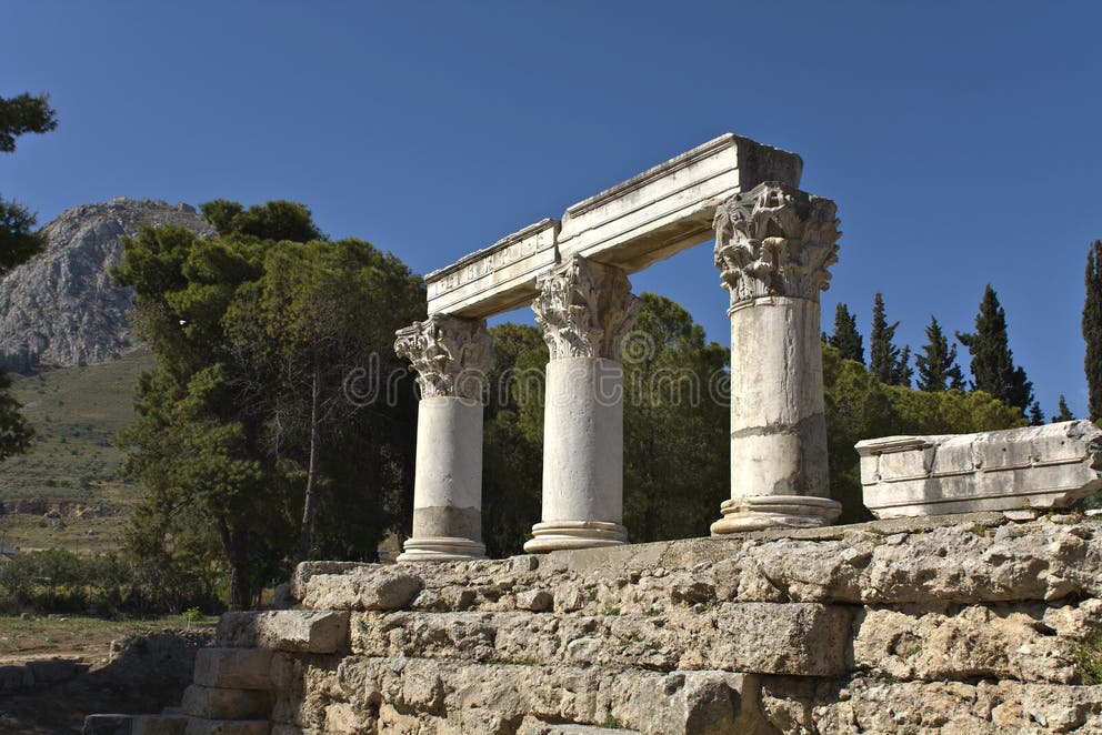 Ancient Corinth Site at Greece Stock Image - Image of building, columns ...