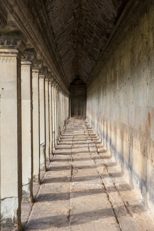 Ancient Corridor at Angkor Wat Stock Image - Image of outdoor ...