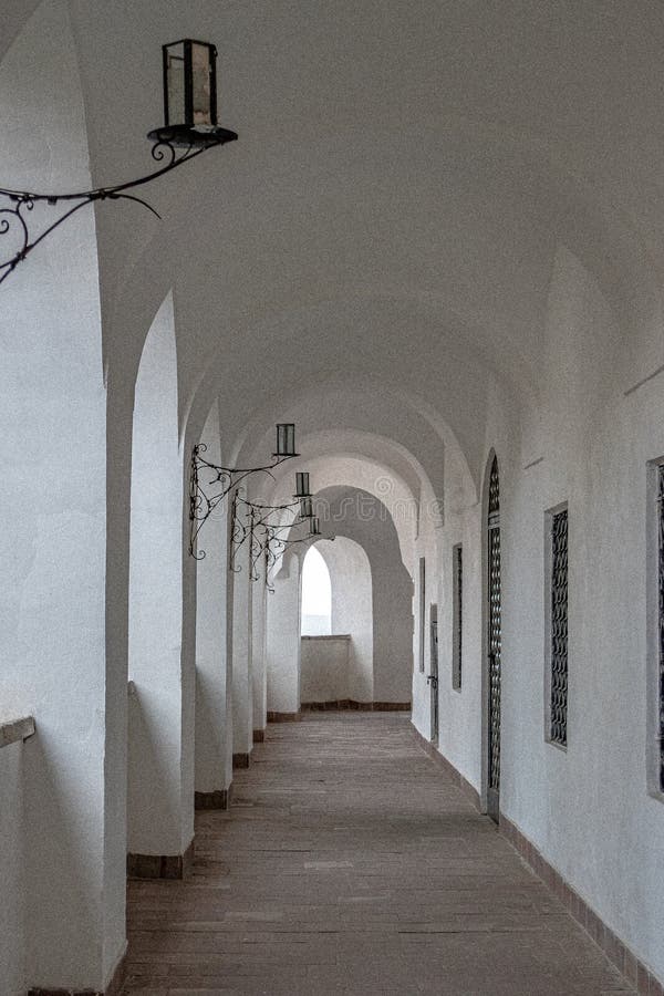 Bright White Corridor with Arches Stock Image - Image of symmetry ...