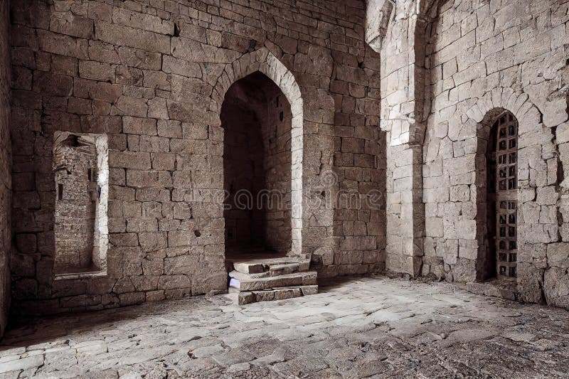 Inside of Stone Cave, Night Forest Landscape with Shooting Star in the ...