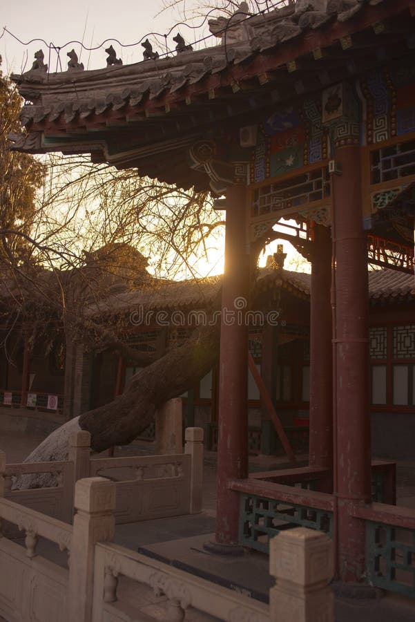 Ancient Courtyard Under the Setting Sun in Winter Stock Photo - Image ...