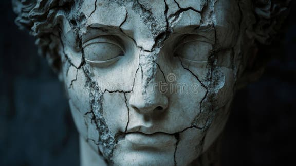Ancient Cracked Stone Statue Head Close Up Stock Illustration ...