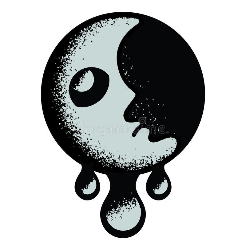 Ancient Crescent Symbol with Sad, Serious Face. Old Style Graphic Image ...