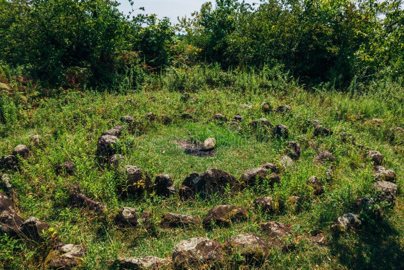 Ancient Cromlech, Megalithic Stone Circle at Esera, Abkhazia Stock ...