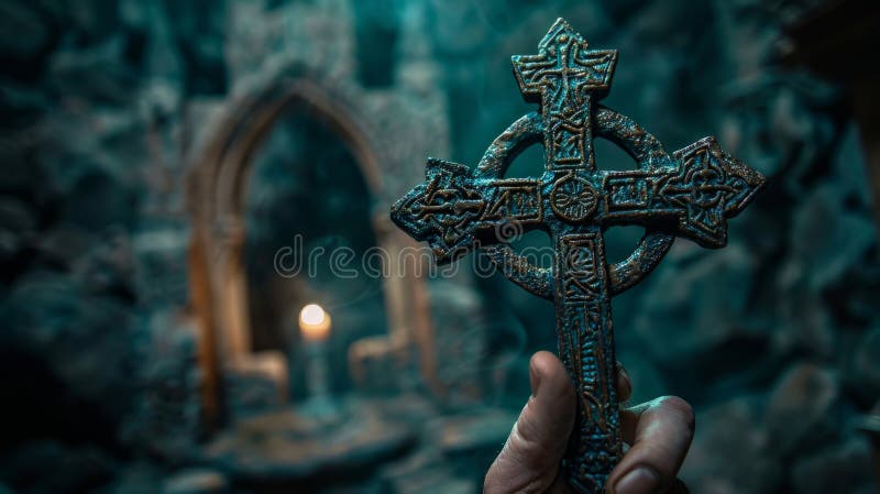An Ancient Cross Held in a Cathedral Setting. Stock Photo - Image of ...