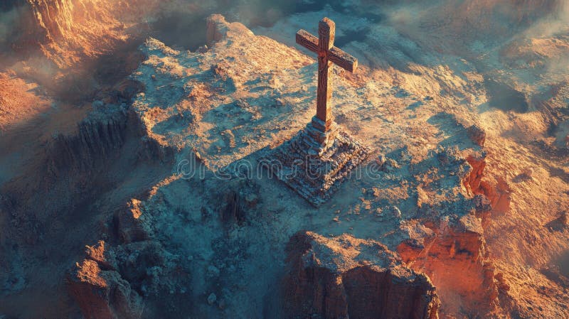 Ancient Cross Stands Alone on Desolate Rocky Plateau Stock Illustration ...