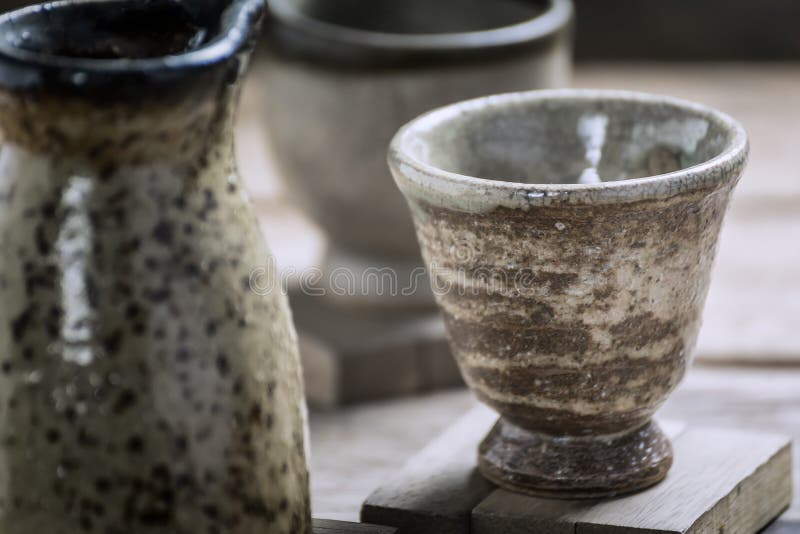 Ancient Cups of Tea on Wooden Table. Stock Photo - Image of herb ...