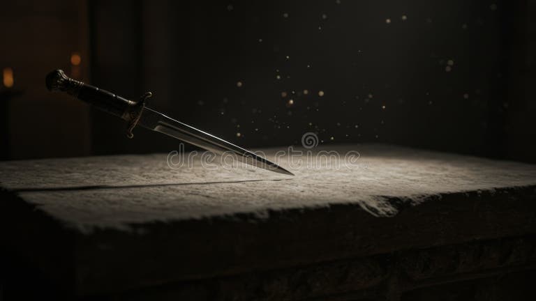Ancient Dagger on Stone Altar in Low Light Stock Illustration ...