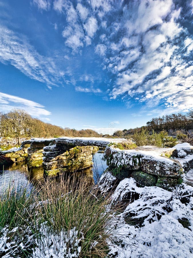 Ancient Dartmoor Clapper Bridge Stock Image - Image of civered ...