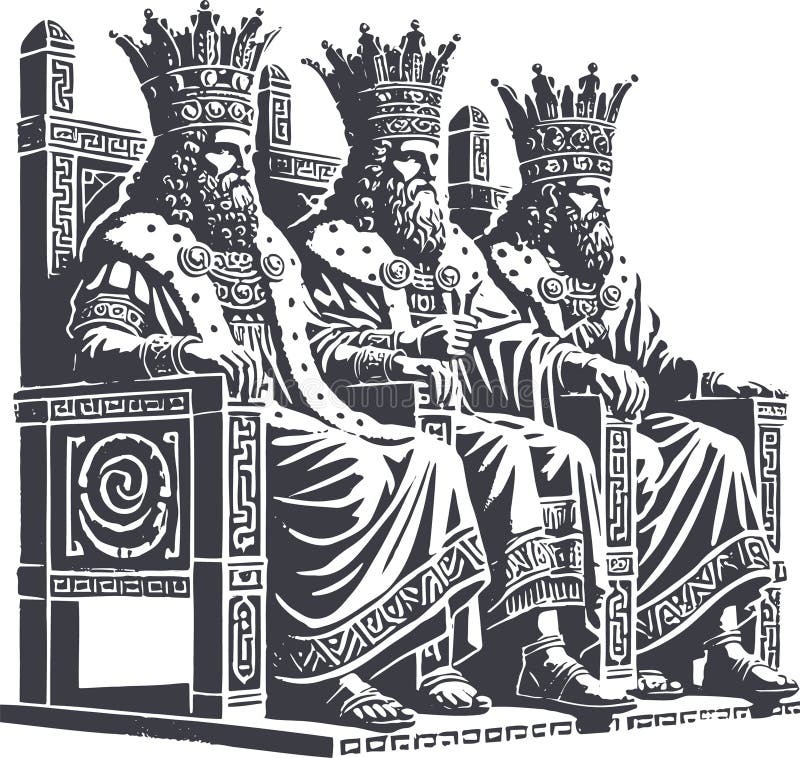 Ancient Deity Crowns Engraved Architectural Design Illustration Stock ...