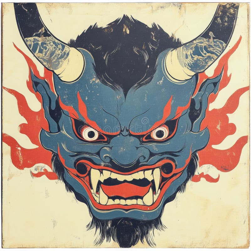 Samurai Demon Mask Design stock illustration. Illustration of intense ...