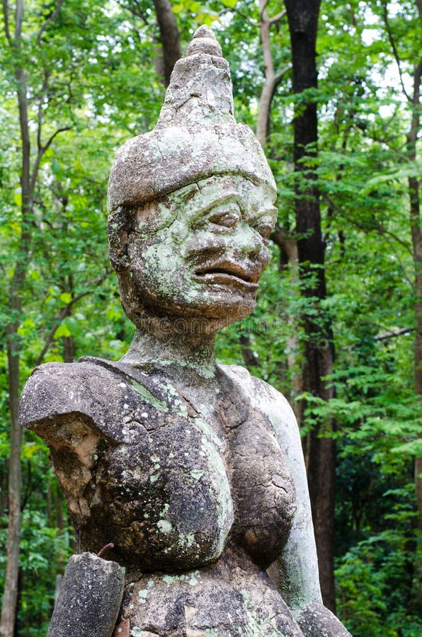 Ancient Demon Statue in Wat Umong ,Thailand. Stock Photo - Image of ...