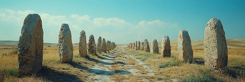 An Ancient Path Vanishes Toward the Horizon. Stock Illustration ...