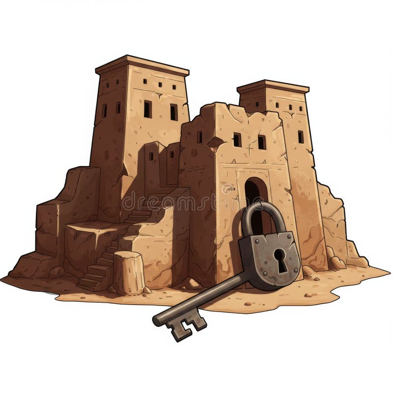 Ancient Desert Ruin with Key and Lock Stock Illustration - Illustration ...