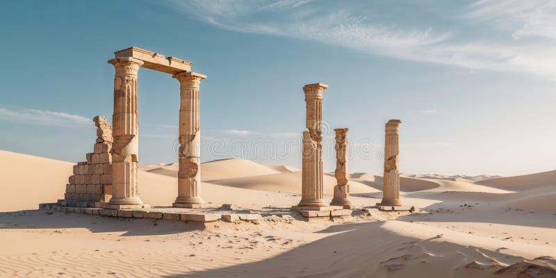 Ancient Desert Ruins with Columns and Sandy Landscape Stock Photo ...
