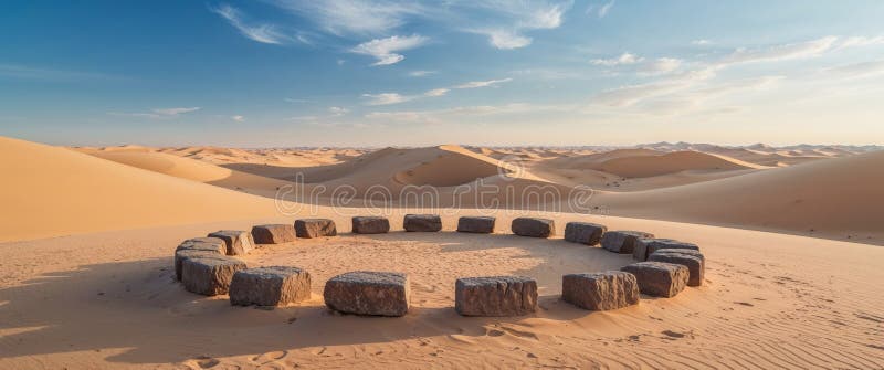 Ancient Desert Stone Circle in the Sand Dunes Stock Image - Image of ...