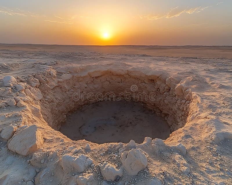 An Ancient Desert Well Casts Deep Shadows at Sunset. Stock Illustration ...
