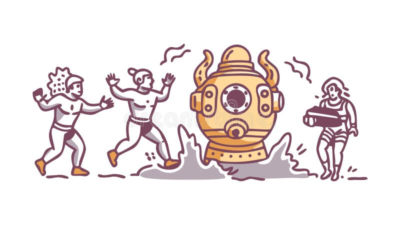 Ancient Diver and Treasure Discovery, Vector Design Generative AI Stock ...