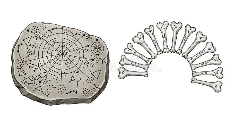 Ancient Divination Stone with Runic Bones for Mystic Fortune Telling ...