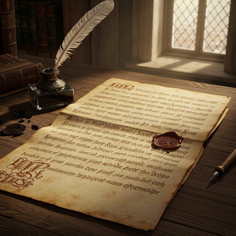 Ancient Document with Elegant Calligraphy and Ornate Script on Aged ...