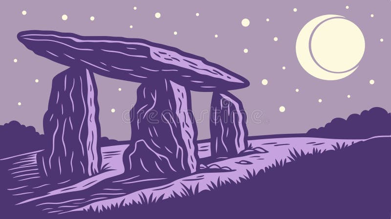 Ancient Dolmen Stone Structure Under Moonlight, Vector Design ...