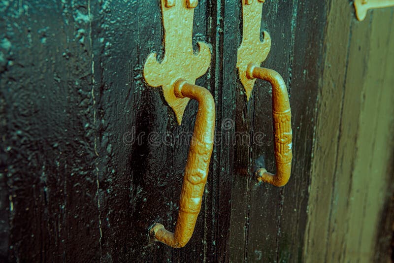 Ancient Door Handle on Old Wooden Door Stock Image - Image of wood ...