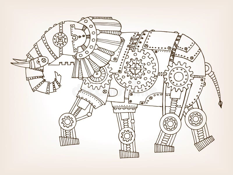 Ancient Draft of Mechanical Elephant Vector Stock Vector - Illustration ...