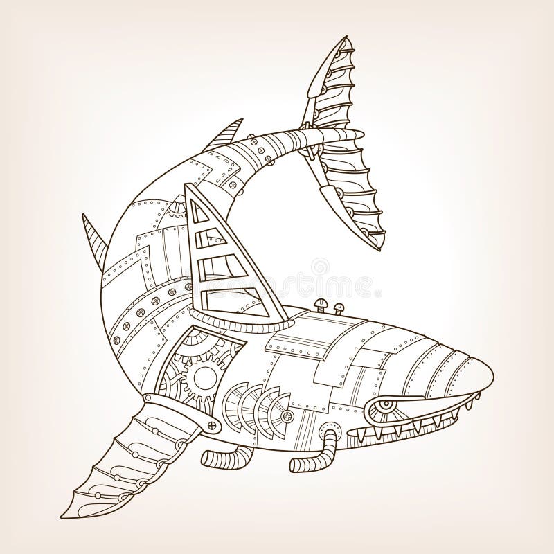 Mechanical Shark Animal Engraving Vector Stock Vector - Illustration of ...