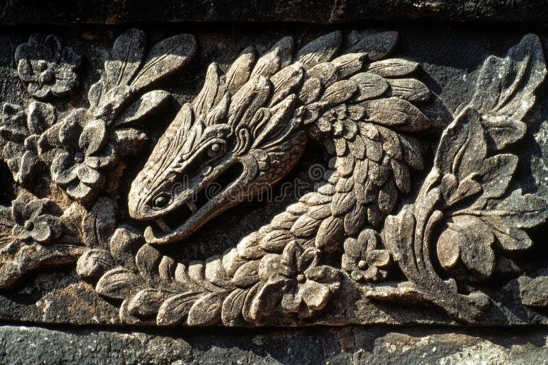 Ancient Dragon Head Carved into Stone Wall with Intricate Details and ...
