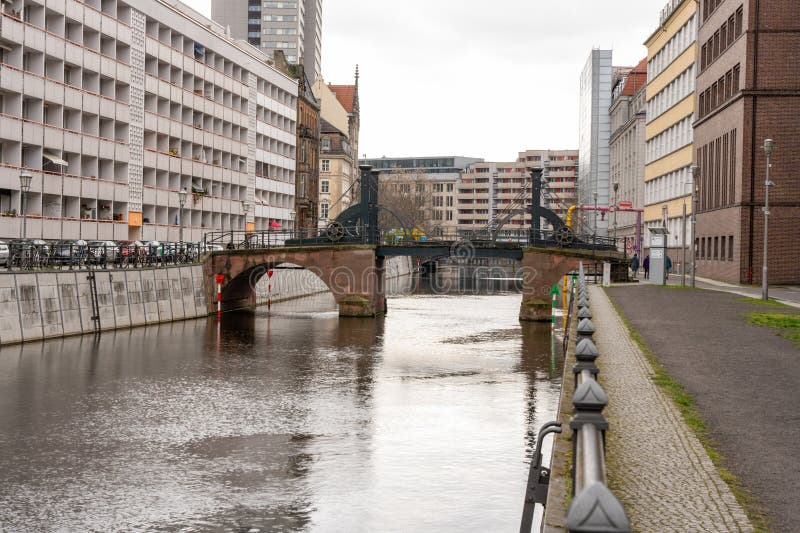 An Ancient Drawbridge Across the River in Berlin. Stock Image - Image ...