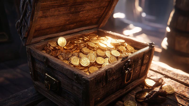 An Ancient Dungeon S Treasure Chest Brimming with Gold Coins. Stock ...