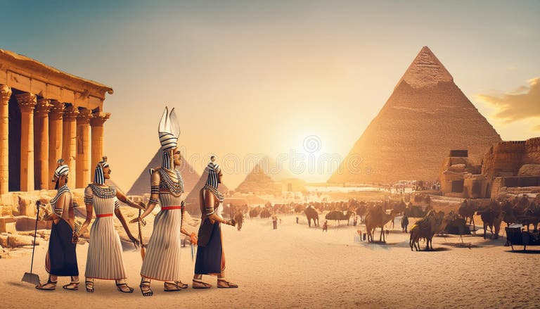 Ancient Egypt - a Bustling Scene in Ancient Egypt with Pyramids ...