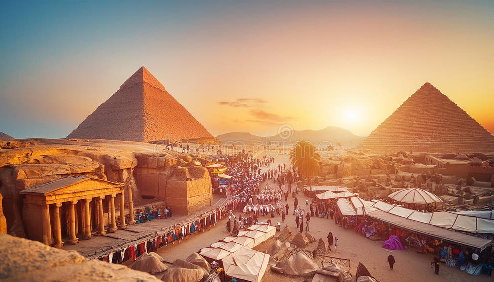 Ancient Egypt - a Bustling Scene in Ancient Egypt with Pyramids ...
