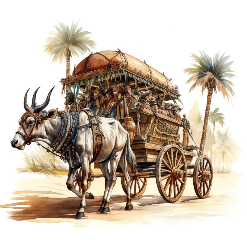 Ancient Egypt Oxen Pulling Wagon Stock Illustration - Illustration of ...