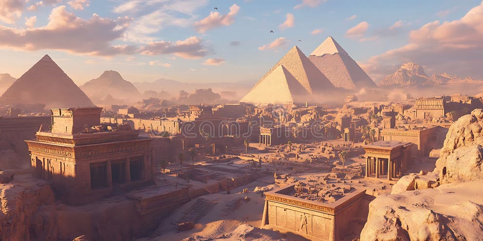 Ancient Egypt Pyramids Ruins Panoramic View Stock Illustration ...