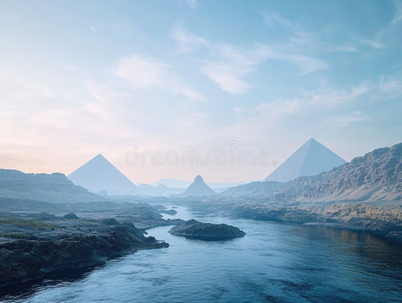 Ancient Egypt Scenery at Sunset. Stock Image - Image of river, ruins ...