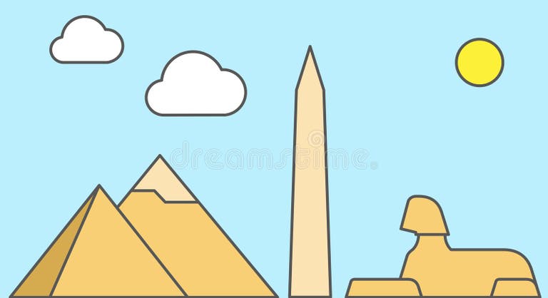 Ancient Egypt, Simple Illustration. Pyramids, Sphinx and Obelisk Stock ...