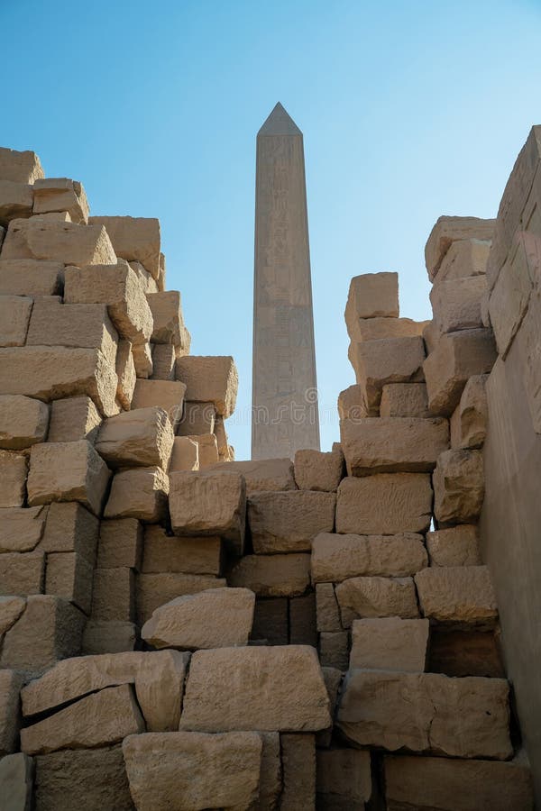 Ancient Egyptian Abelisk among Destroyed Stone Blocks Stock Photo ...