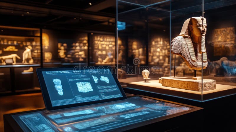 Ancient Egypt Exhibit with Interactive Display Stock Illustration ...